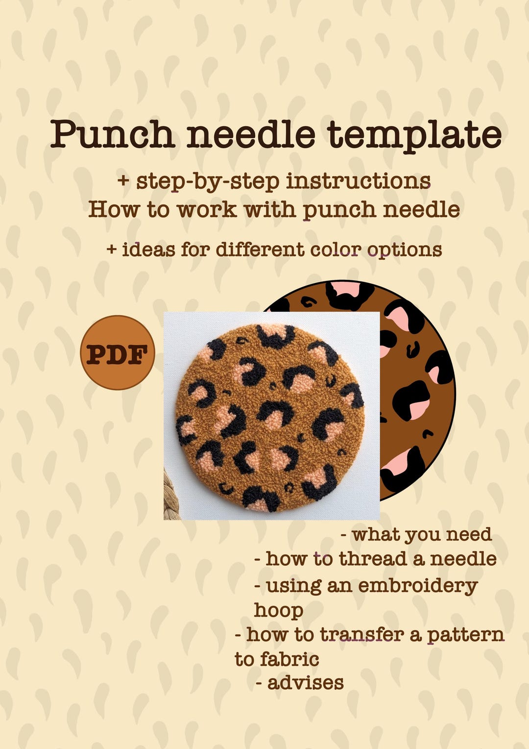 Printable Template Leopard for Punch Needle Mug Rug With Step-by-step ...