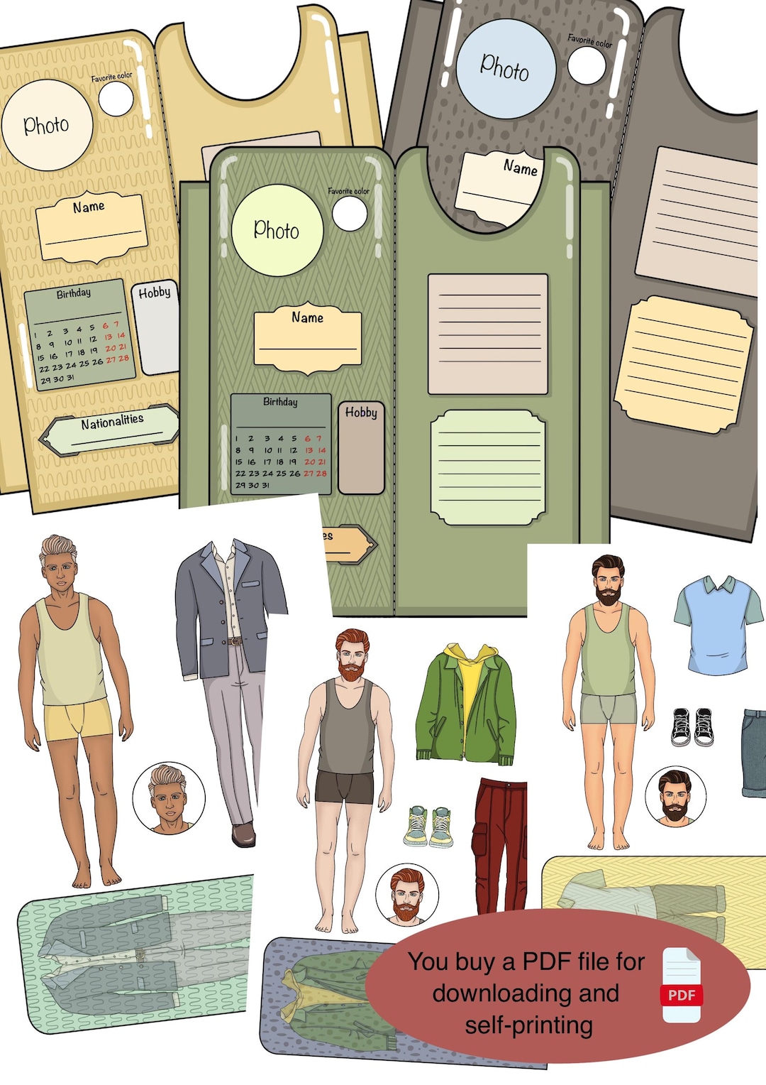 DIY Printable Three Different Male Paper Doll Doll With Clothes and ...