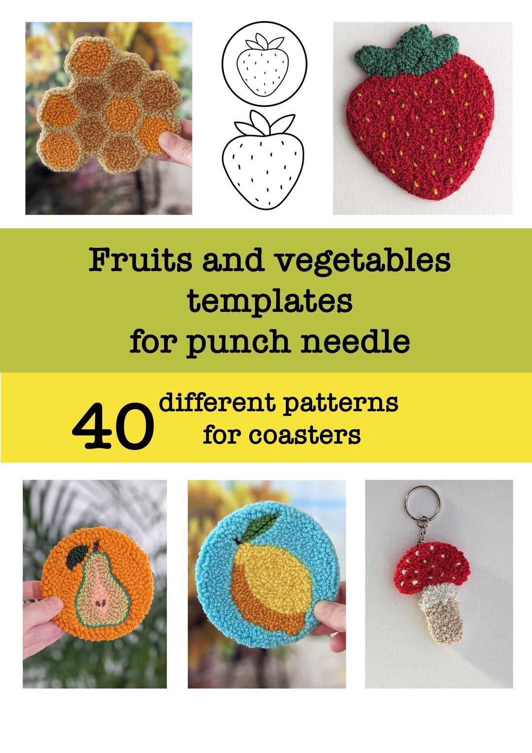 Punch Needle Coaster Template: 40 Fruit & Vegetable Patterns (digital ...
