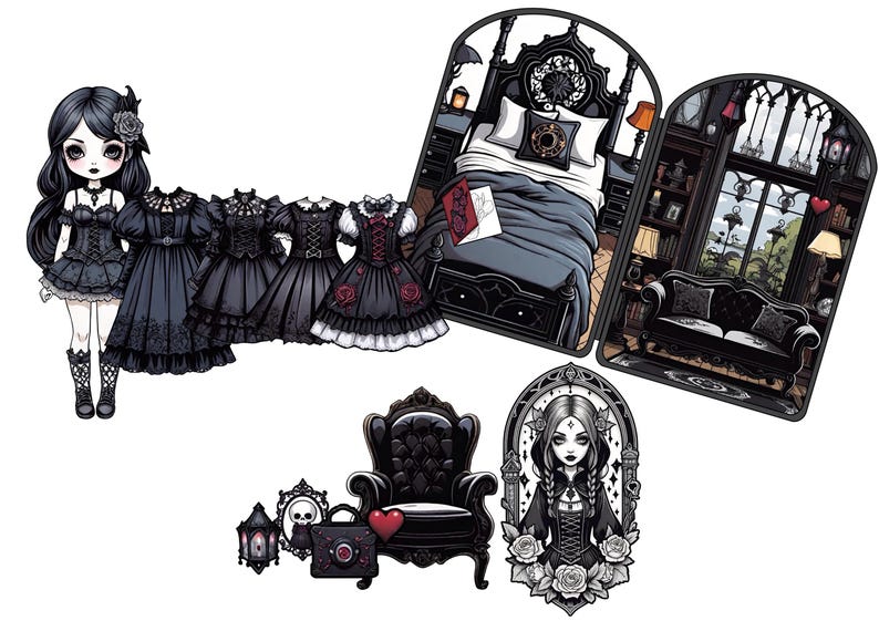 Gothic Paper Doll, Halloween Party, (digital Download) - Etsy