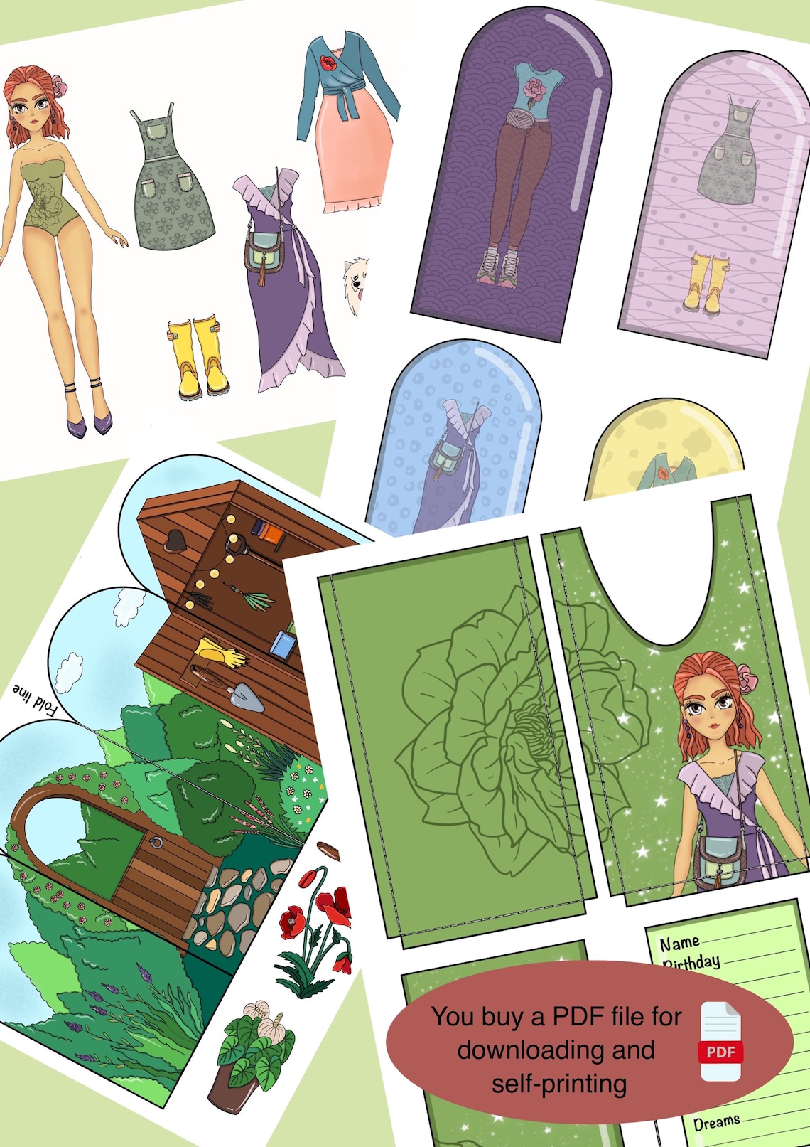 DIY Printable Paper Doll With Clothes and Garden Package PDF - Etsy