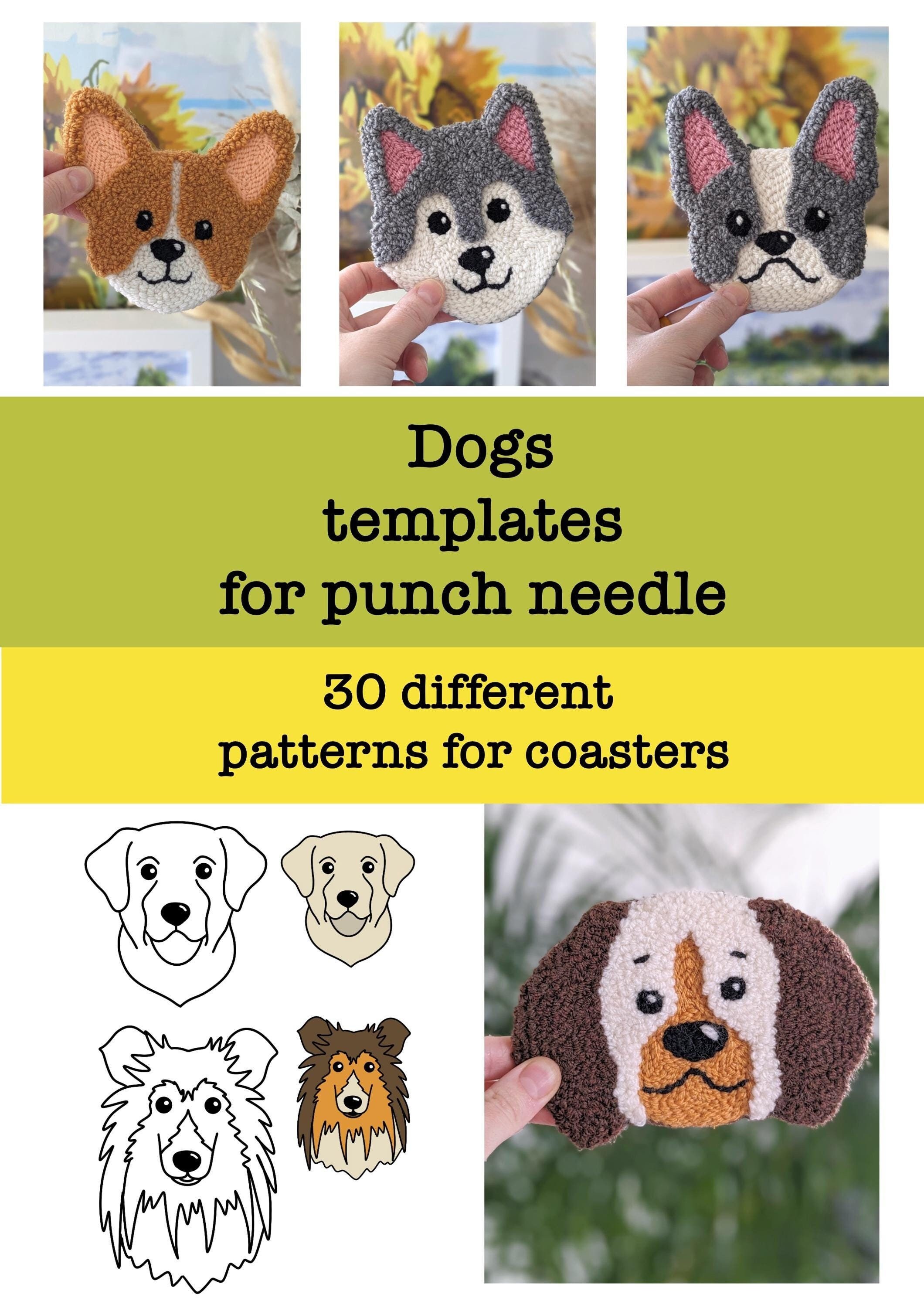 30 Different Dogs for Coasters, Punch Needle Template, Mug Rug, Punch ...