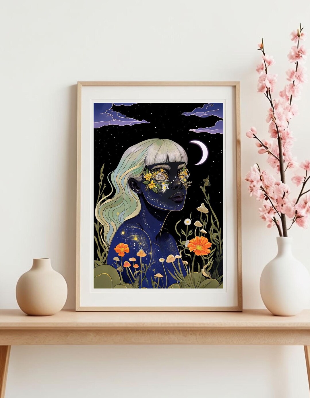 Enchanting Night Sky Goddess, Digital Art Print, Ethereal Celestial ...