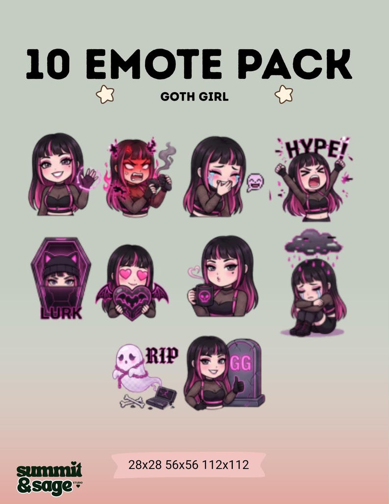 Goth Girl Emotes Pack | Twitch and Discord Streamer Emotes (instant ...