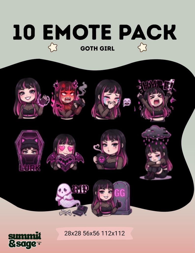 Goth Girl Emotes Pack | Twitch and Discord Streamer Emotes (instant ...
