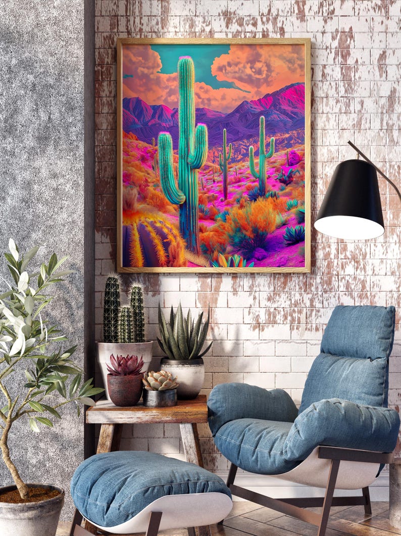 Neon Mirage - Surreal Printable Art, Neon, Cacti, Vaporwave, Wall Decor ...