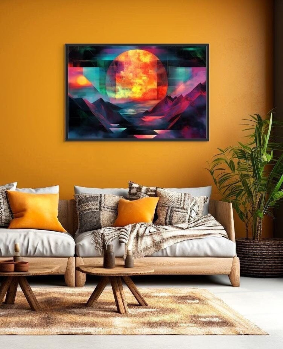Mosaic Horizons - Surreal Printable Art, Dreamlike, Abstract, Sunset ...