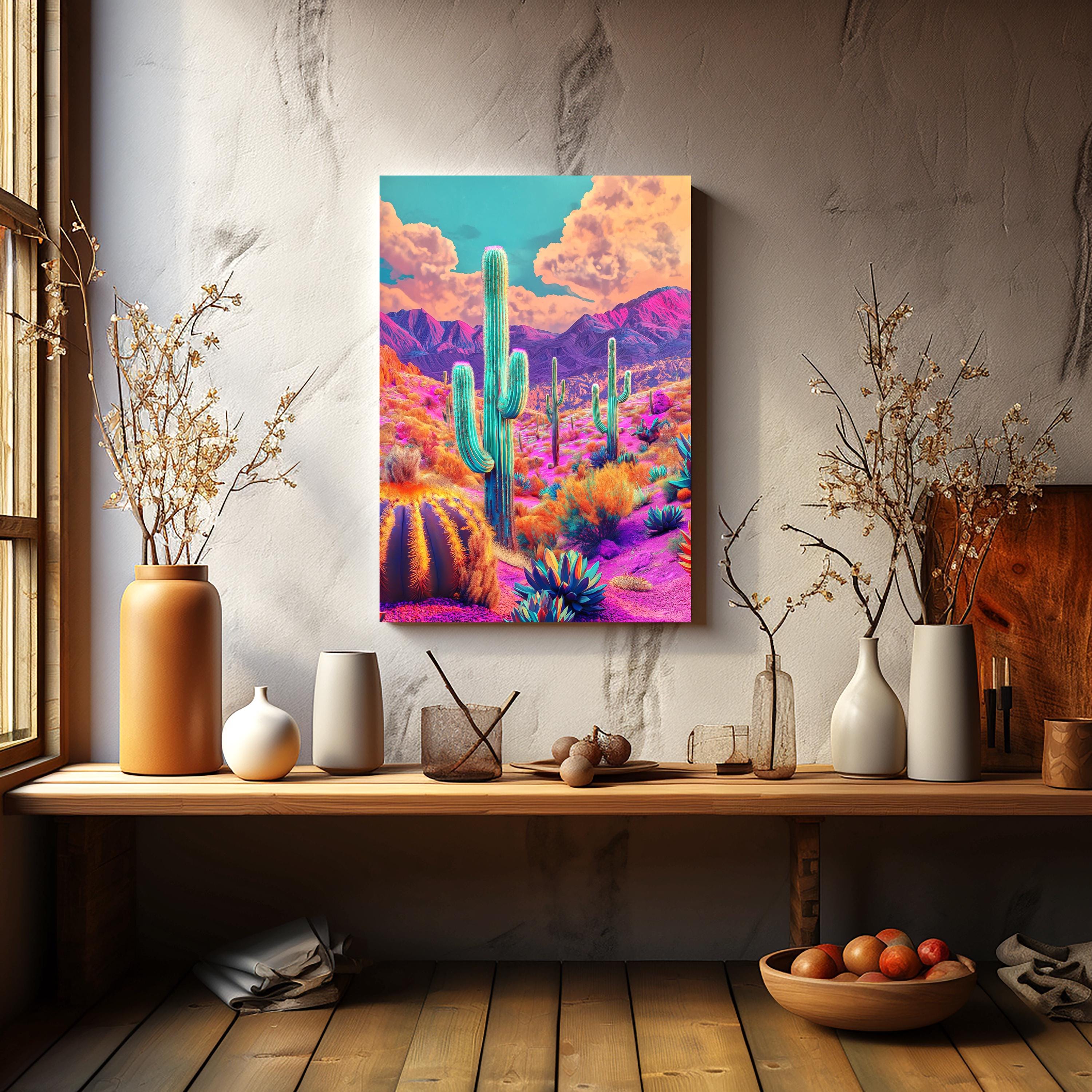 Neon Mirage - Surreal Printable Art, Neon, Cacti, Vaporwave, Wall Decor ...