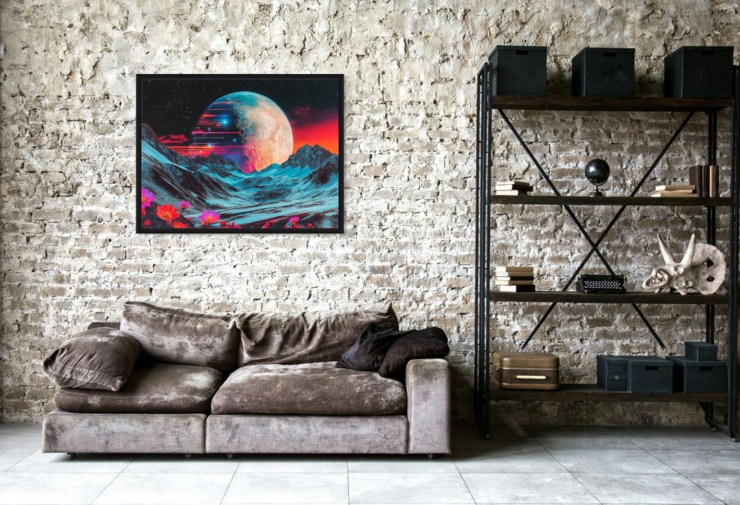 Moon Blooms - Surreal Printable Art, Cosmic, Glitch, Floral, Moon Art ...