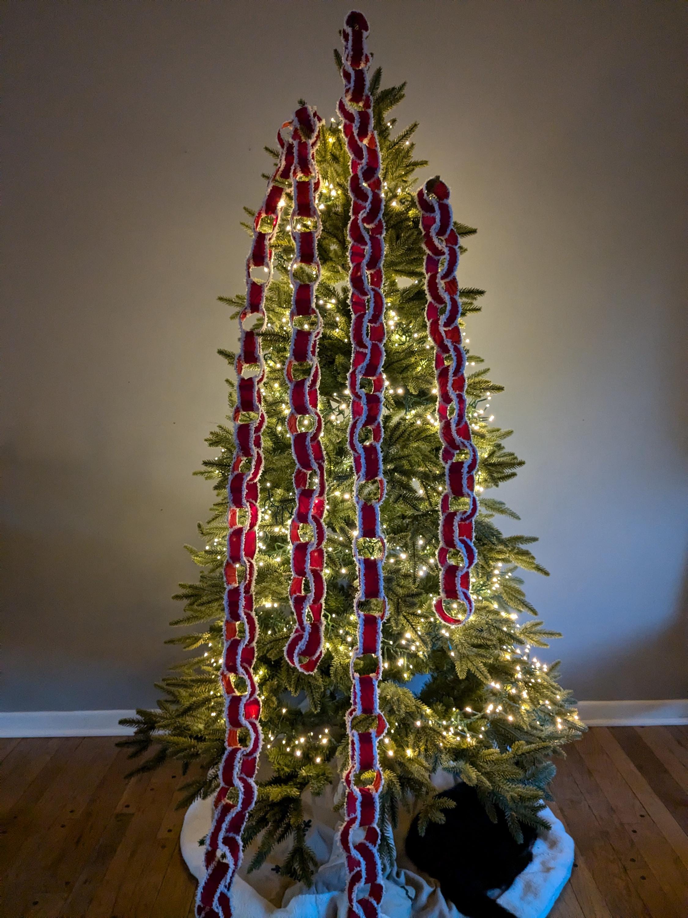 Ribbon 'paper' Chain, Red Ribbon Chain, Ribbon Garland, Red and White ...