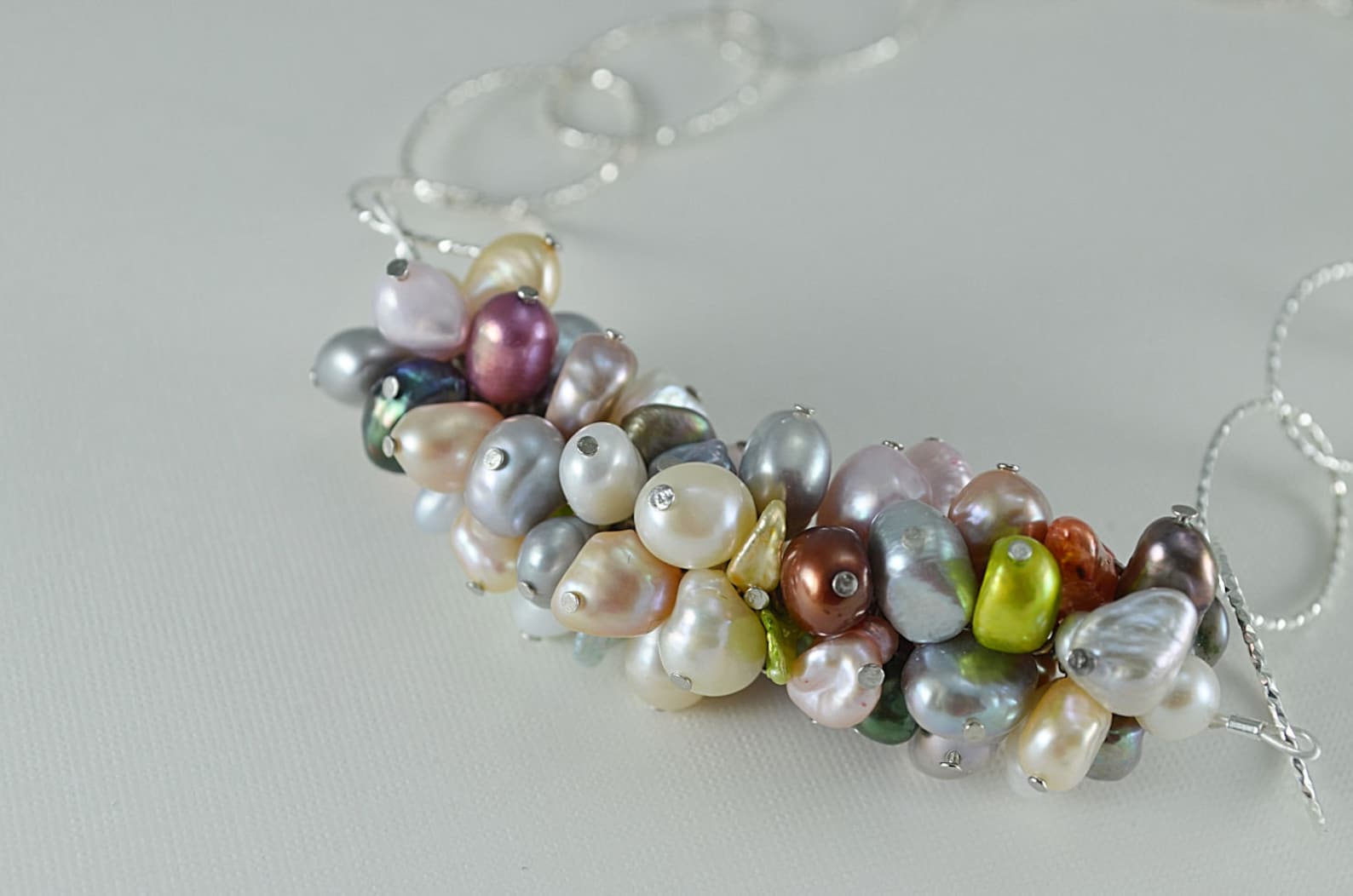 Multi Color Freshwater Pearl Cluster Chain Necklace - Etsy