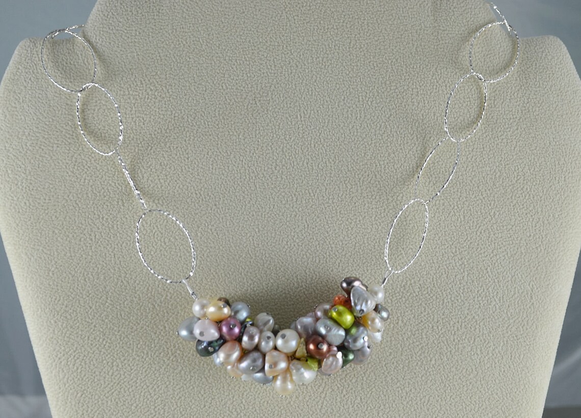 Multi Color Freshwater Pearl Cluster Chain Necklace - Etsy