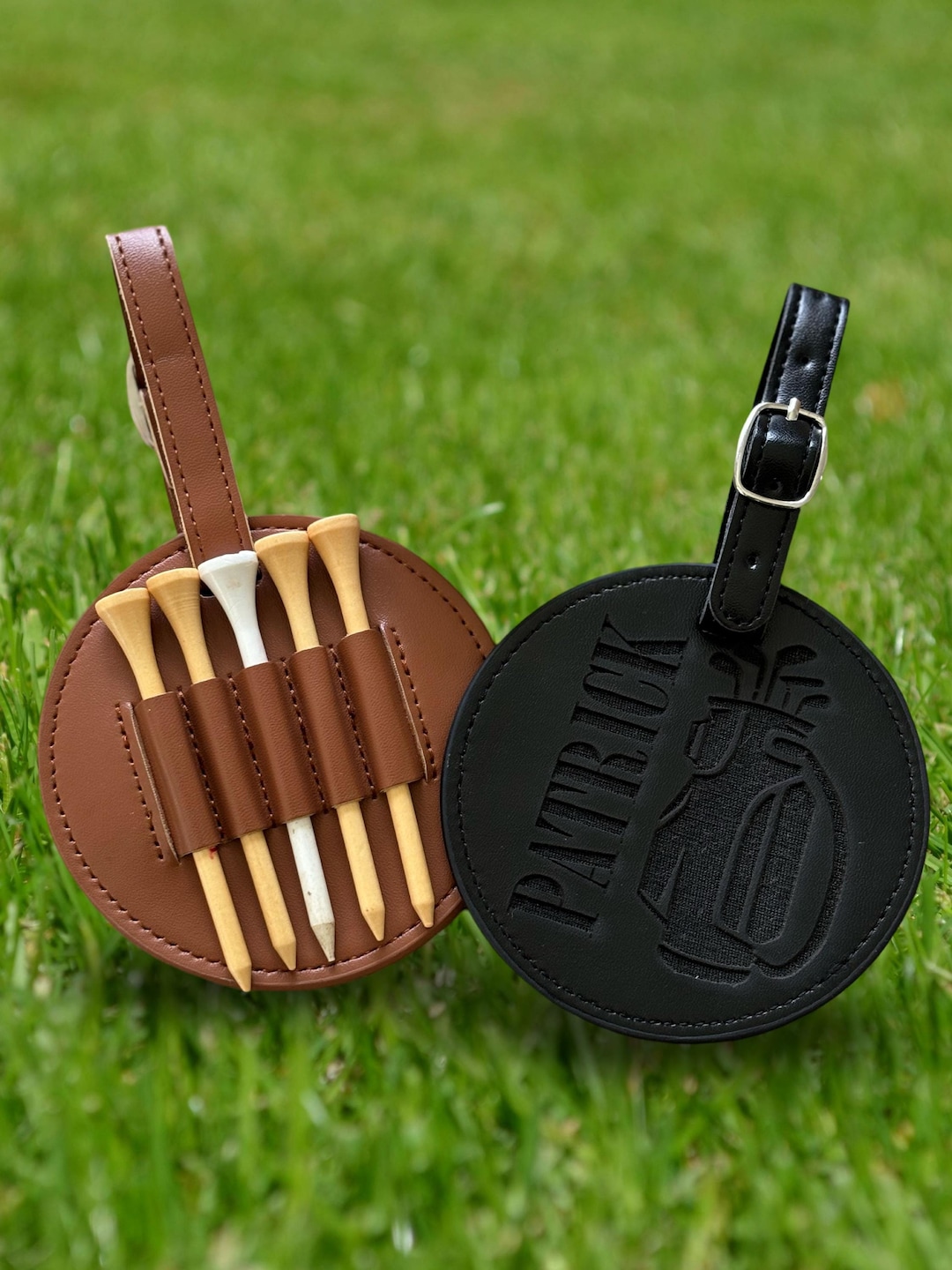 Engraved Leather Golf Bag Tag Gift, Personalized Golf Tee Holder ...