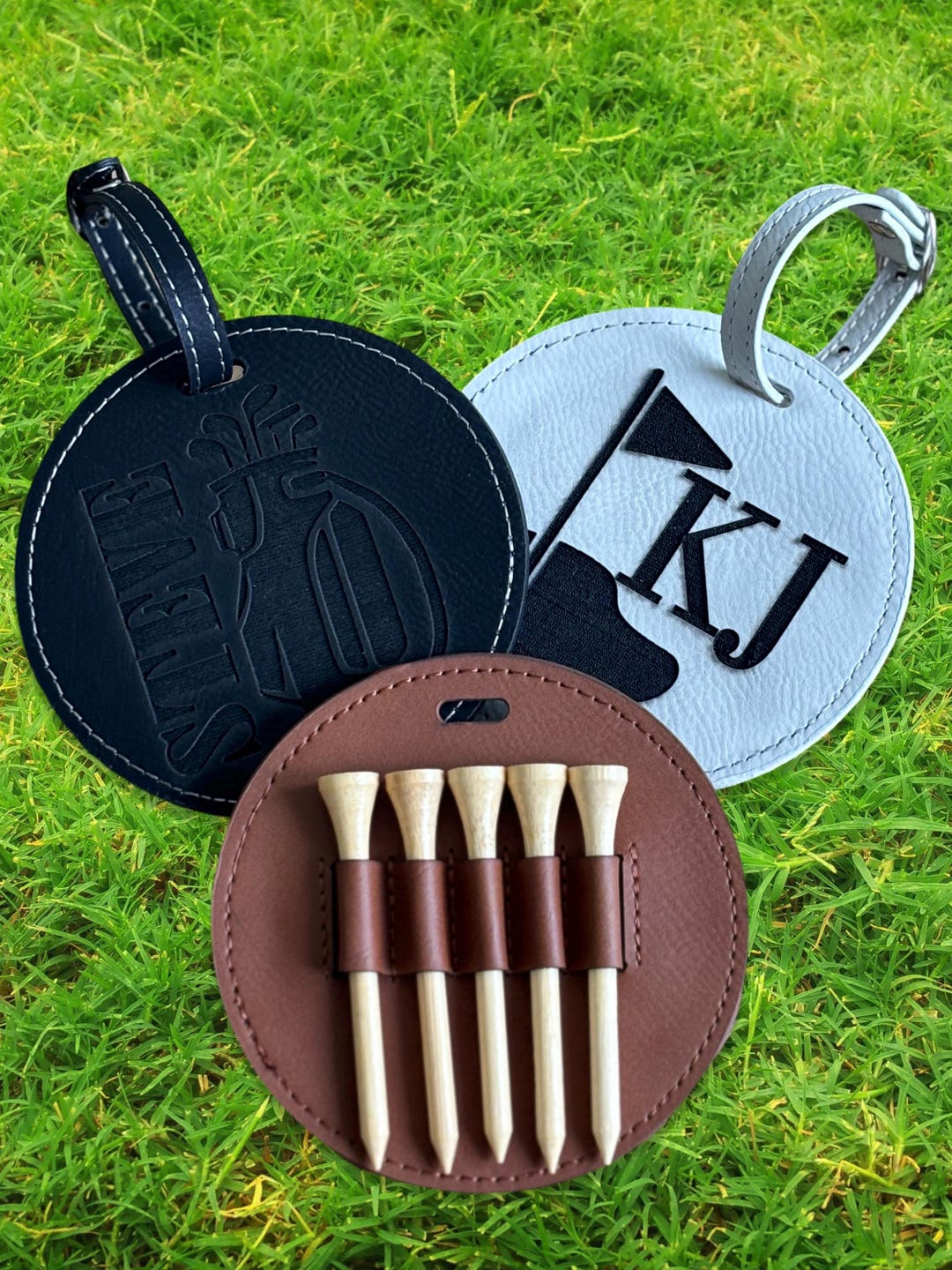 Engraved Leather Golf Bag Tag Gift, Personalized Golf Tee Holder ...
