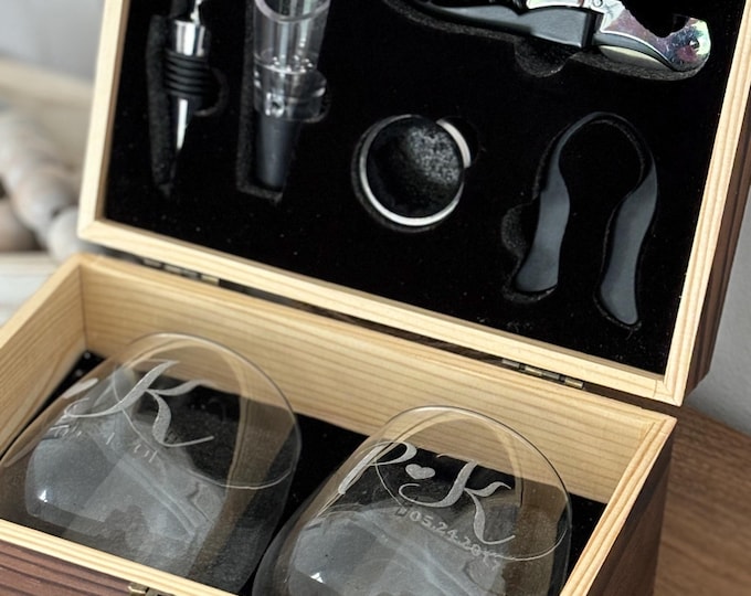 Personalized Wine Glass Set, Anniversary Gift, Wedding Gift for Couple ...