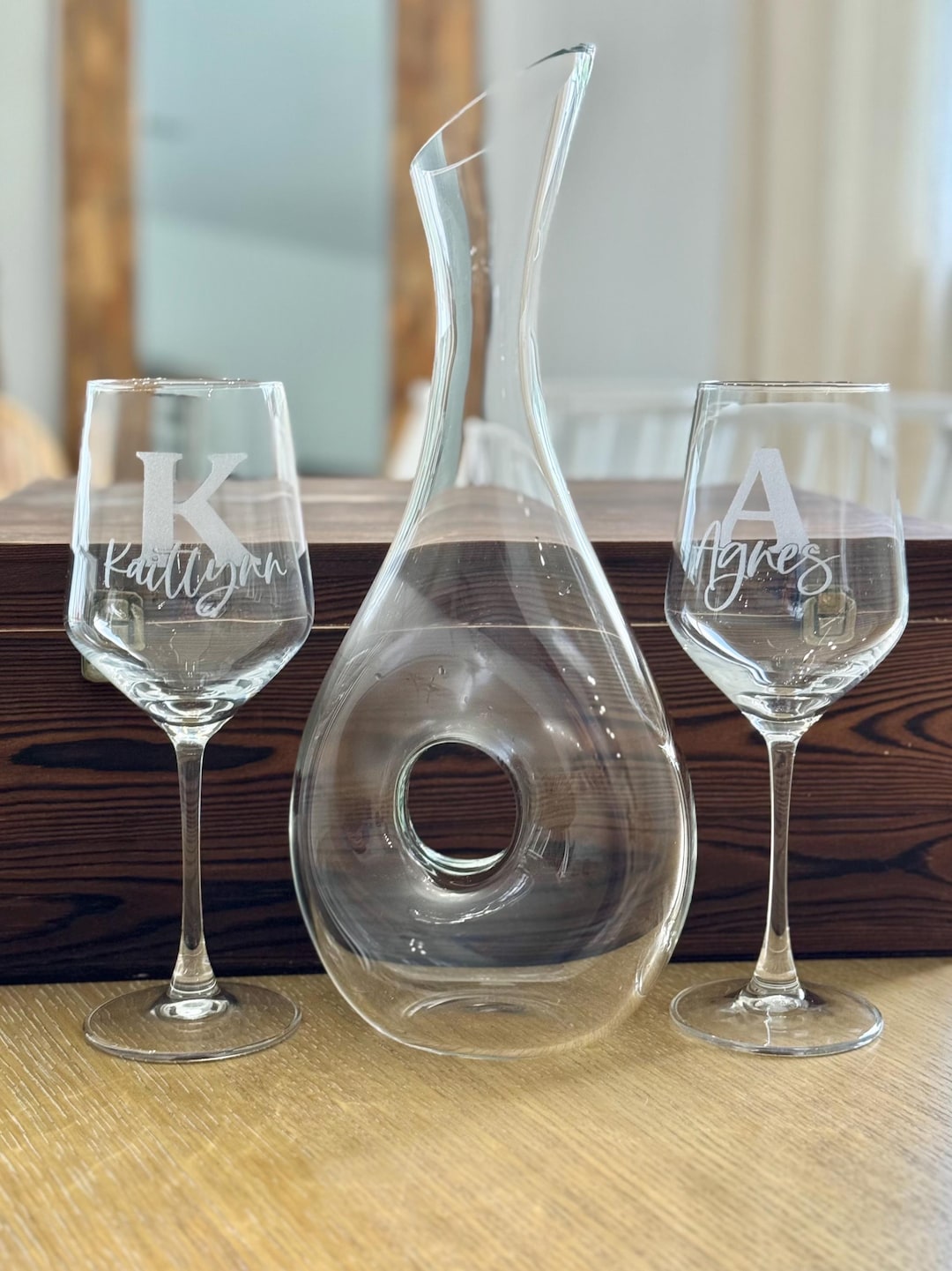 Personalized Wine Glass Set, Anniversary Gift, Wedding Gift for Couple, Engraved Wine Box Gift ...