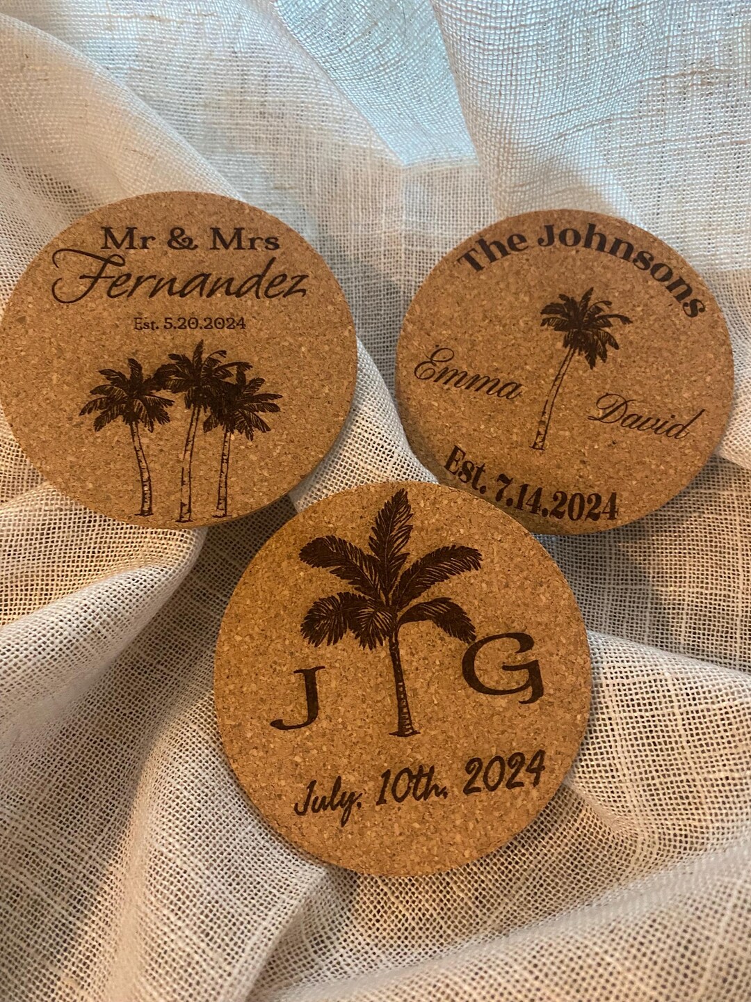 Personalized Initial Coaster Set With Palm Tree Design, Custom Name ...