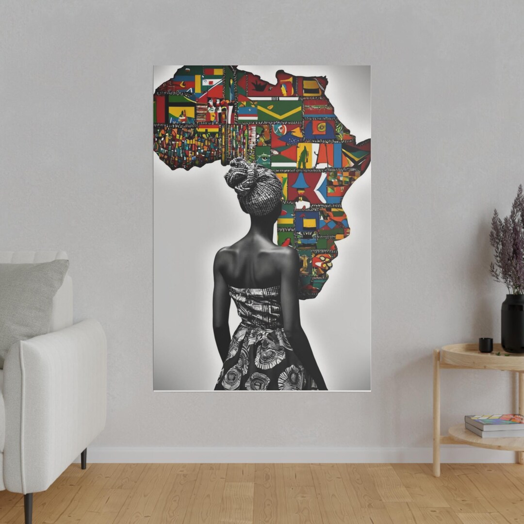African Woman With Africa Map Matte Canvas Unique African Art Print ...