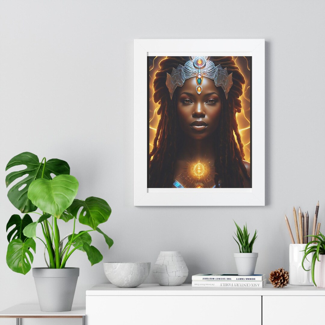 Black African Lady Golden Tiara With Siver Crown Framed Vertical ...