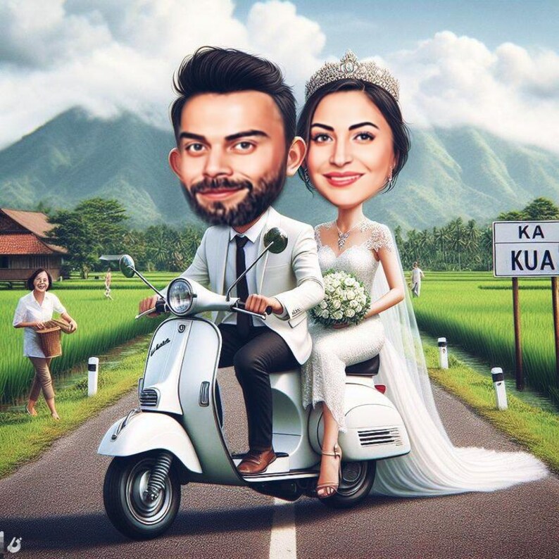 Customize Caricature Drawing, Caricature Couple, Caricature Bike Ride ...