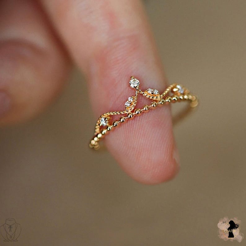 925 Sterling Silver Ring, 18K Gold Tiara Ring, Minimalist Stacking Ring ...