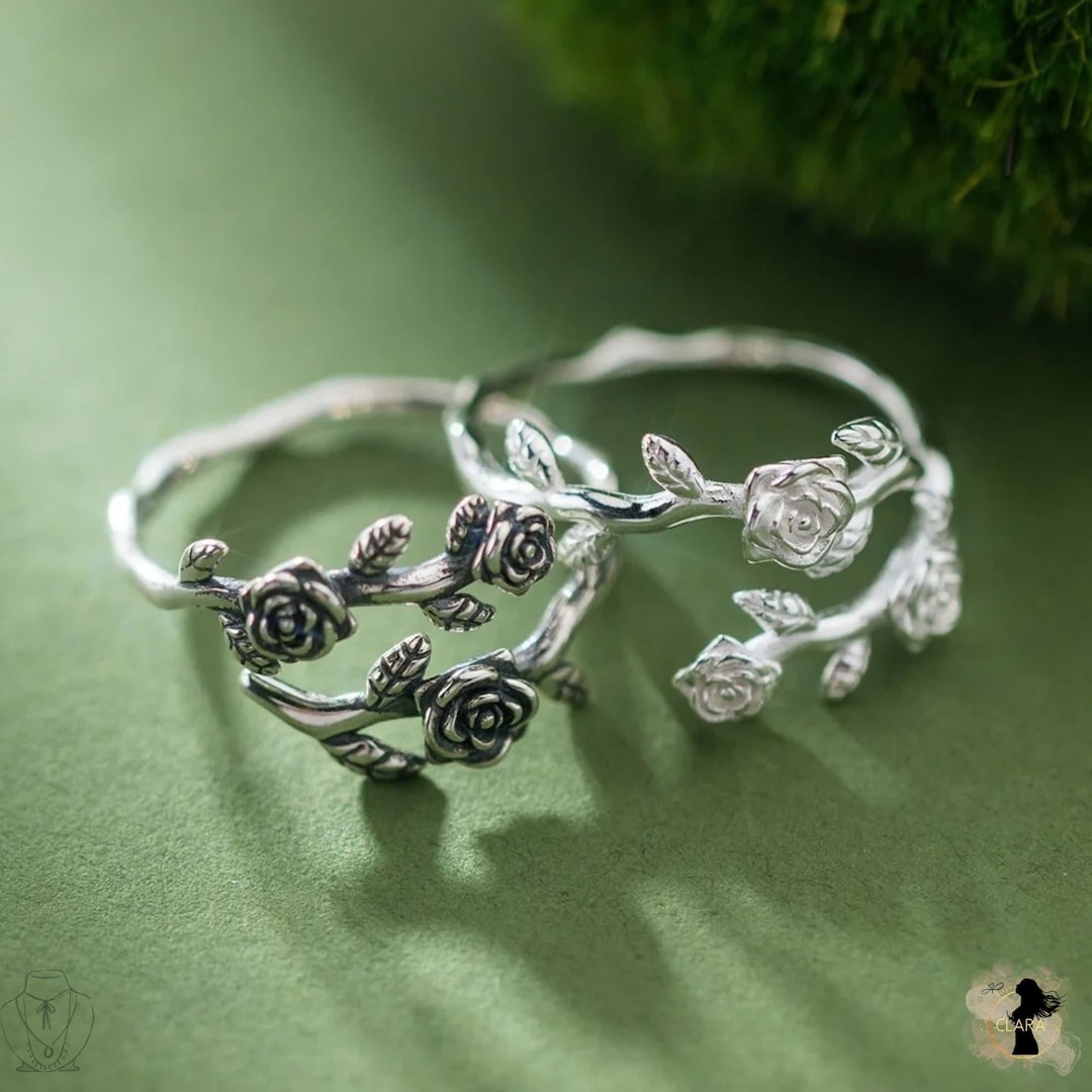 Sterling Silver Roses Branch Ring - Flower Ring- Minimalist Ring ...