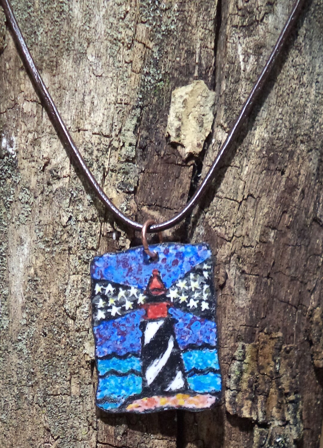 Starry Nights ; Hand Painted Copper Lighthouse Pendant Lighthouse Gift ...