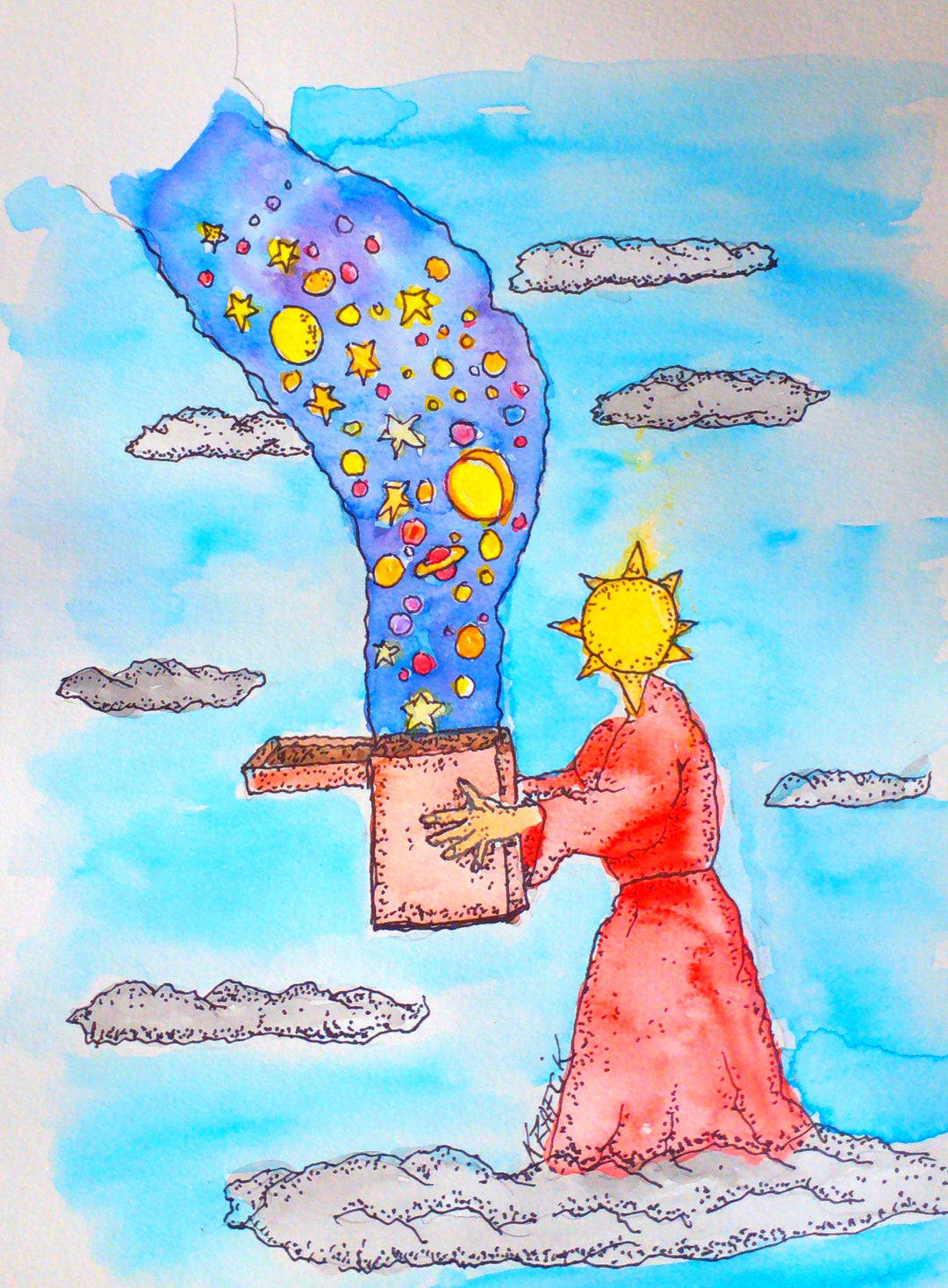 Cosmic Box a Fantasy Ink and Watercolor Blends Elements of Surrealism ...