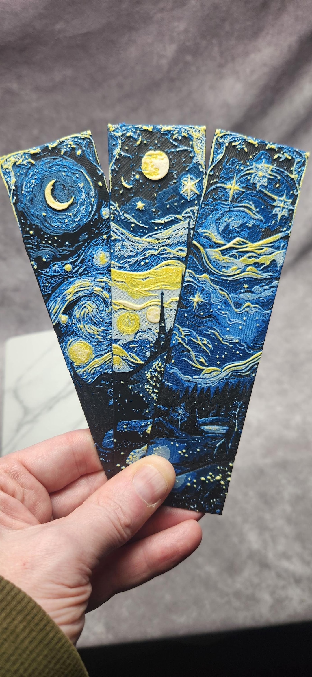 Set of 3 Starry Night Bookmarks | Van Gogh-inspired Cosmic Landscape ...