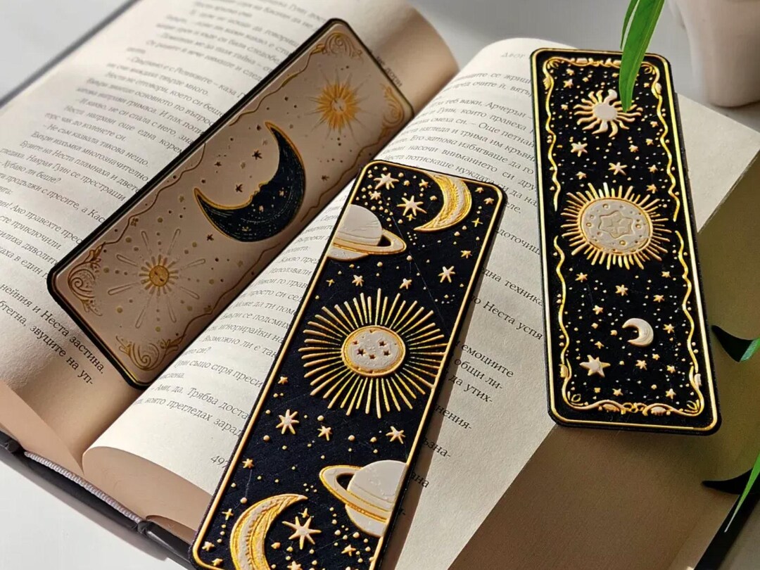 Set of 3 Celestial Bookmarks | Cosmic Sun, Moon & Planet Designs | Unique Gift for Readers ...