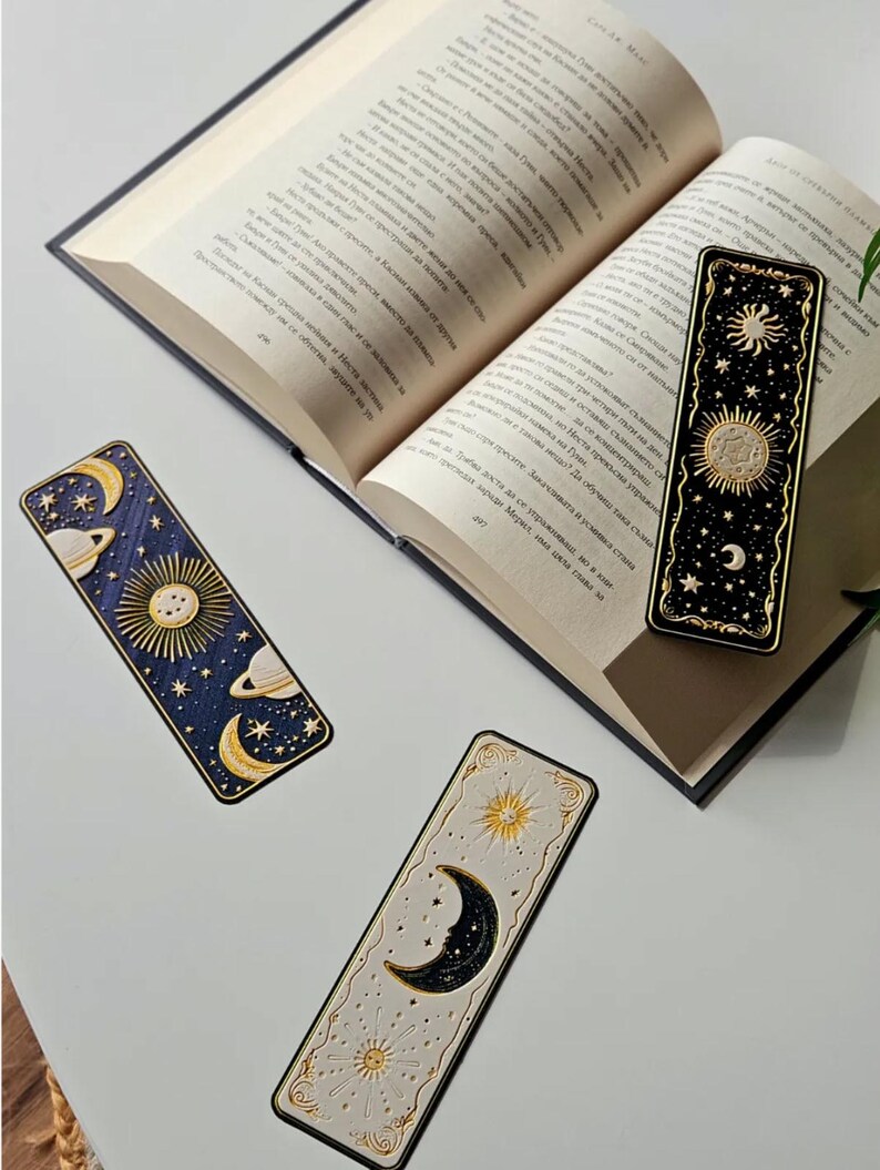 Celestial Bookmarks Set: Cosmic Sun, Moon & Planet Designs - Etsy
