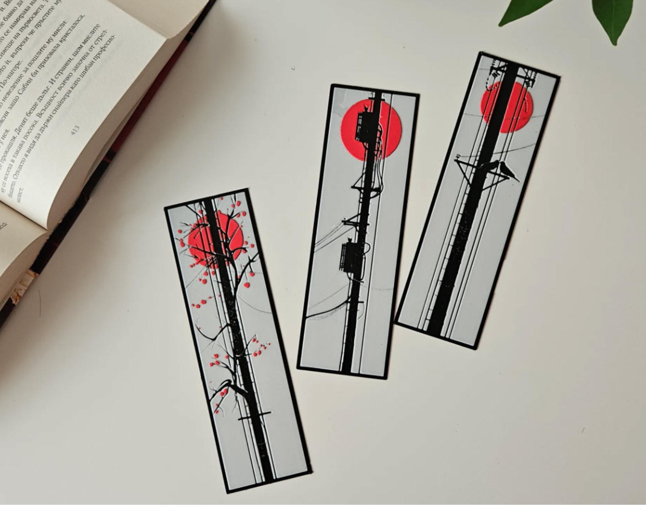 Japan Inspired Bookmark Set Japanese-inspired Red Sun Set of 3 ...