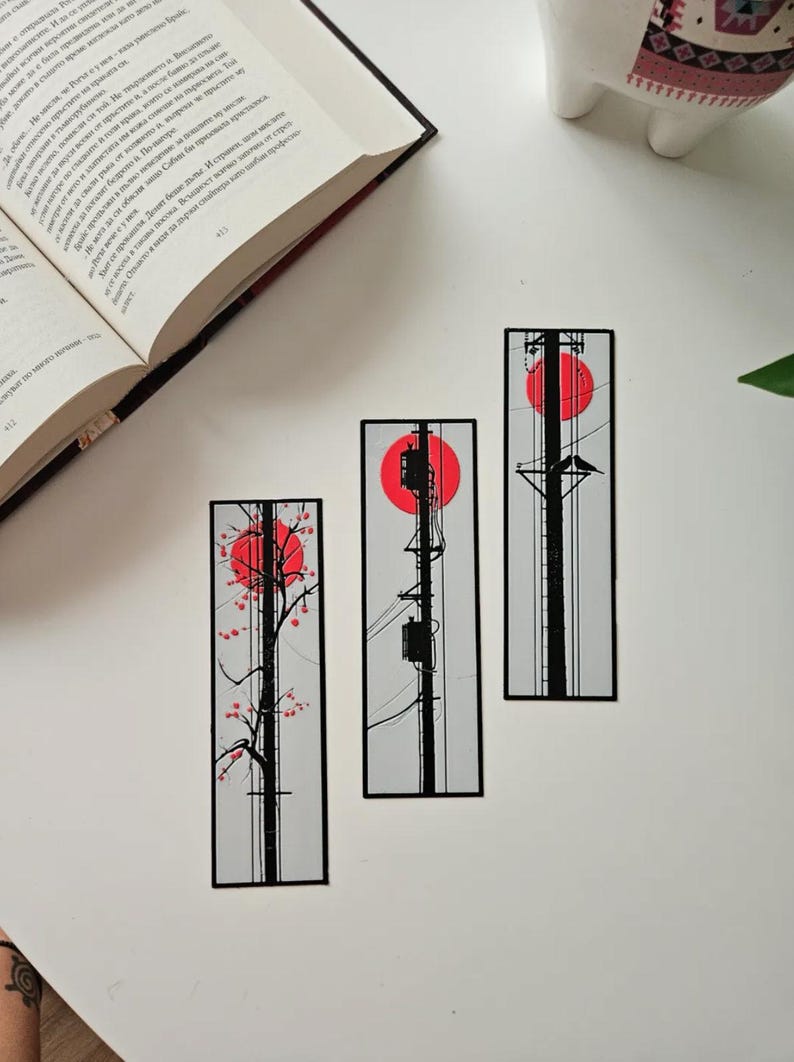 Japan Inspired Bookmark Set Japanese-inspired Red Sun Set of 3 ...