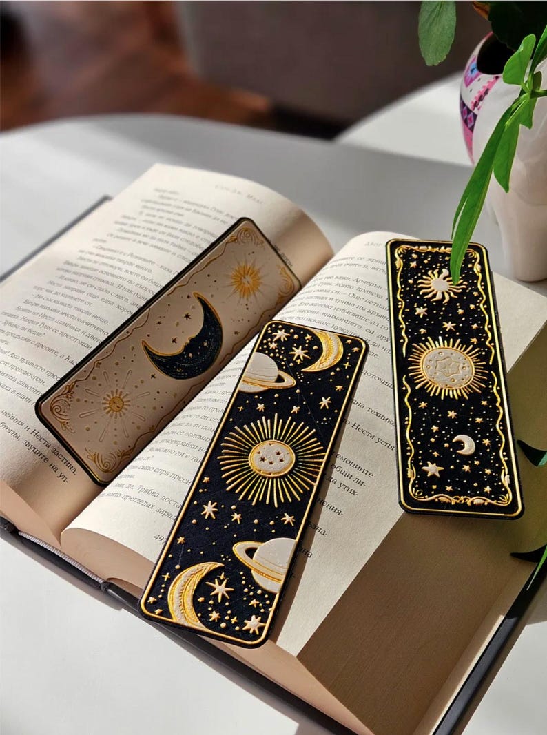 Celestial Bookmarks Set: Cosmic Sun, Moon & Planet Designs - Etsy