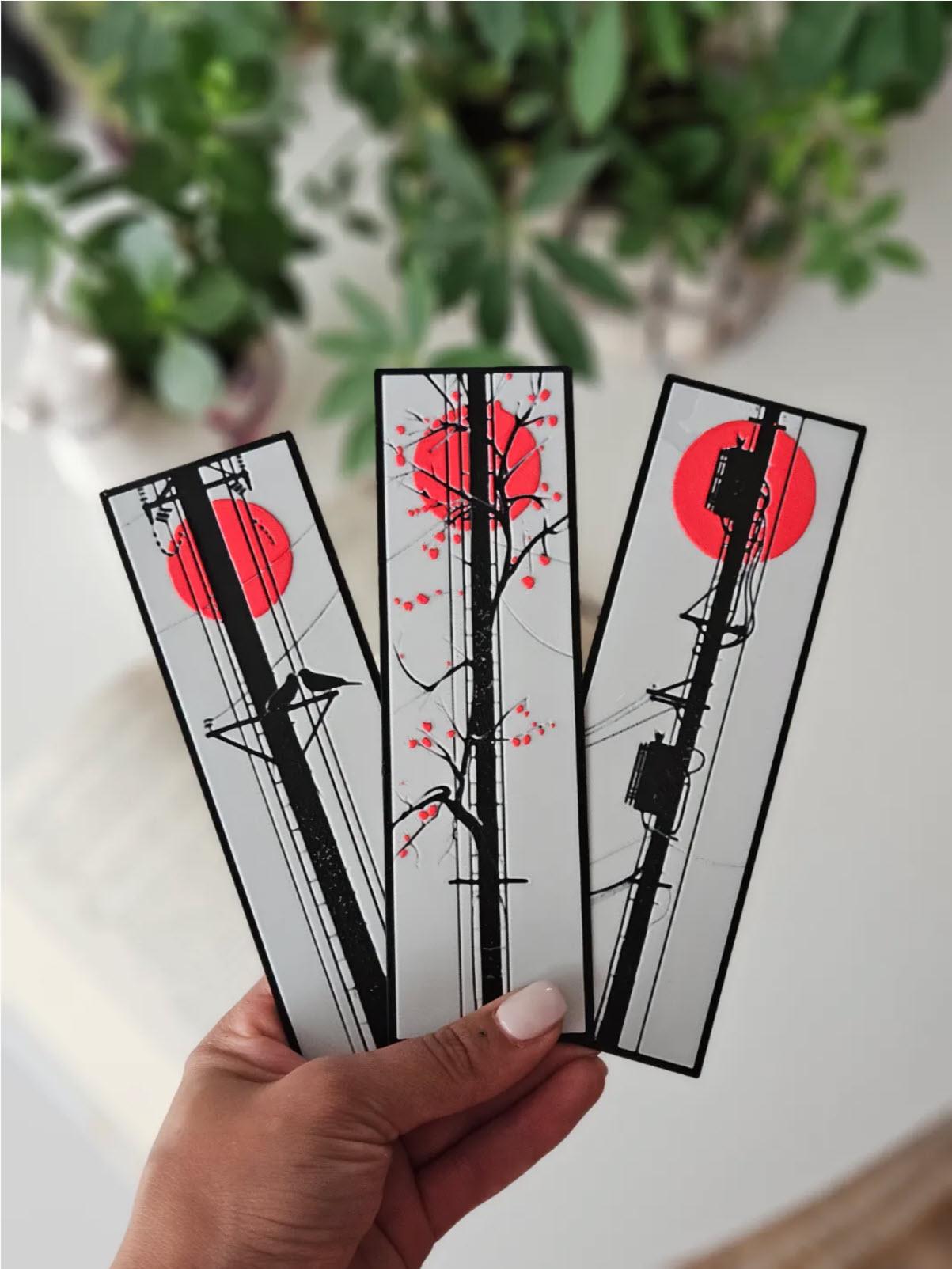 Japanese-inspired Bookmark Set: Minimalist Red Sun Design - Etsy
