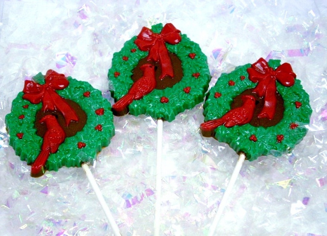 Christmas Chocolate Cardinal Wreath Lollipops Favors Stocking Stuffers ...