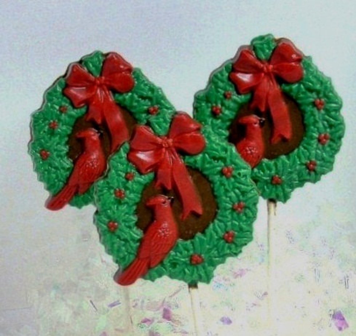 Christmas Chocolate Cardinal Wreath Lollipops Favors Stocking Stuffers ...