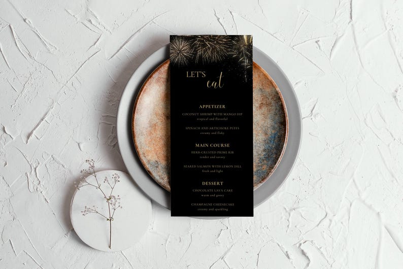 New Years Eve Clock Menu Template, New Years Eve NYE Dinner Menu, New ...