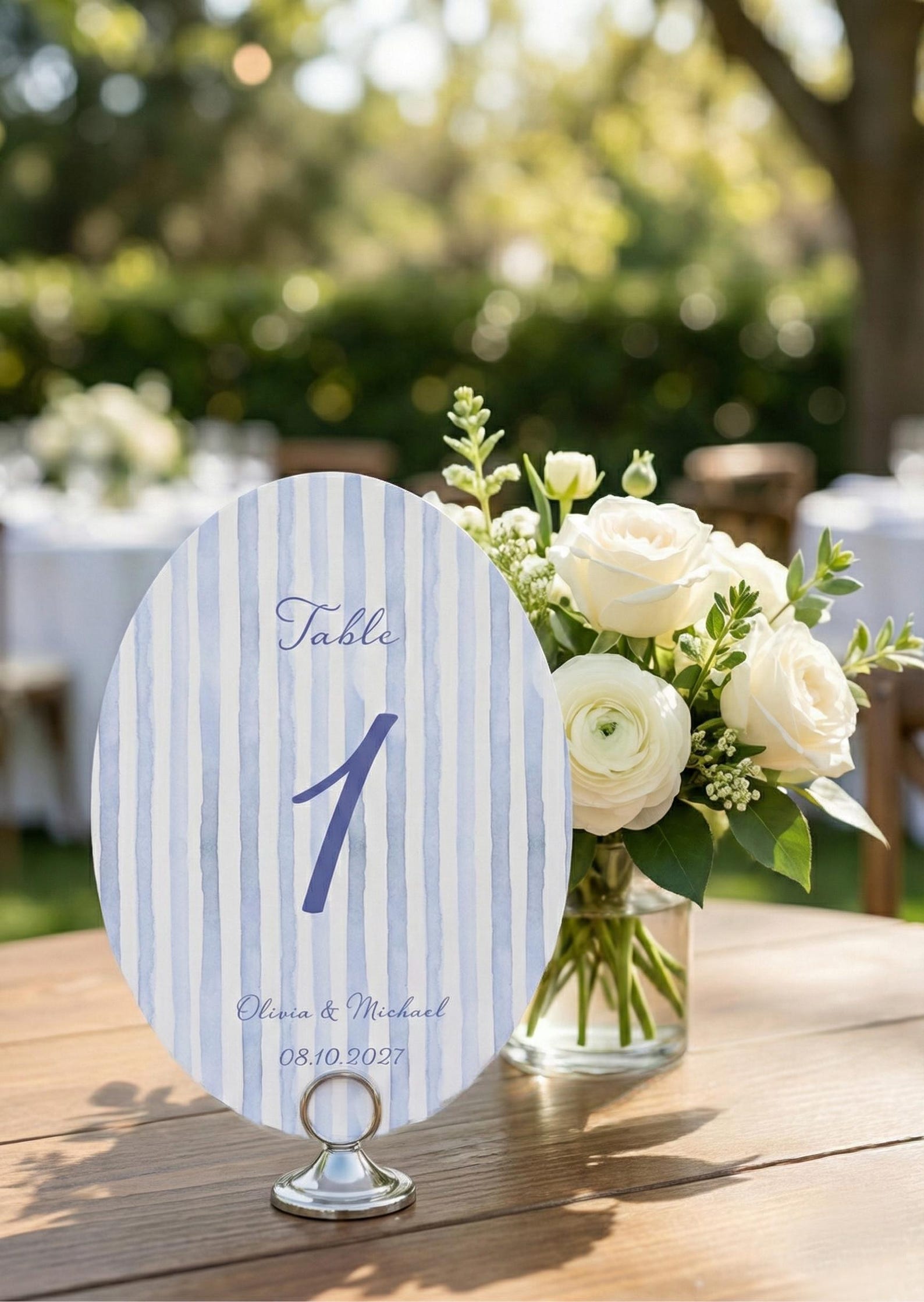 Blue Striped Oval Table Number Template Wedding Table Sign Editable ...