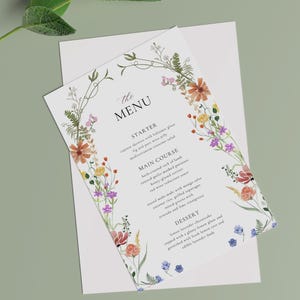 Wildflower Menu Template, Garden Party Bridal Shower Menu, Boho Flowers ...
