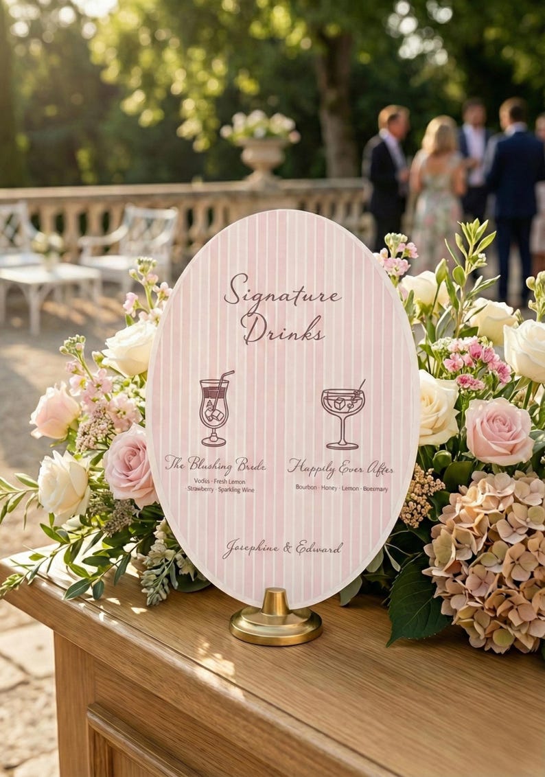 Blush Oval Bar Menu Sign Template, Wedding Bar Sign, Signature Drink ...