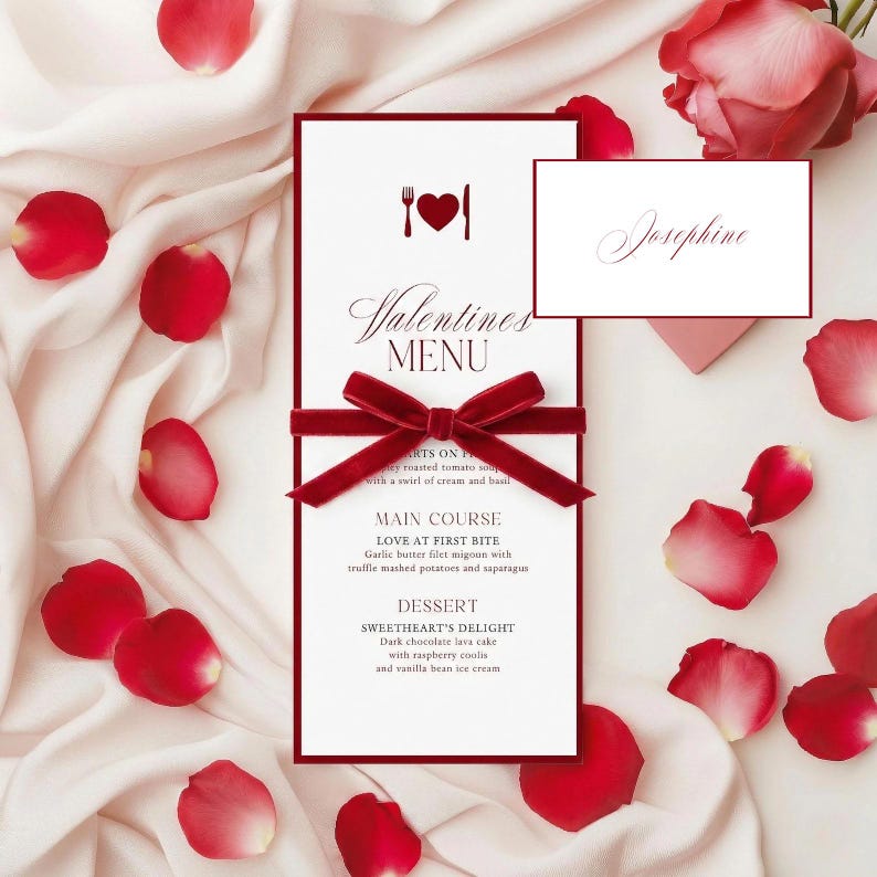 Valentines Day Menu + Place Card, Galantine's Day Menu, Minimalist ...