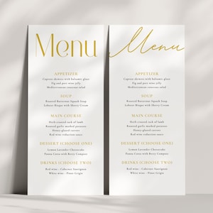 Editable Gold Menu Card Template, Wedding Dinner Menu Gold, Printable ...