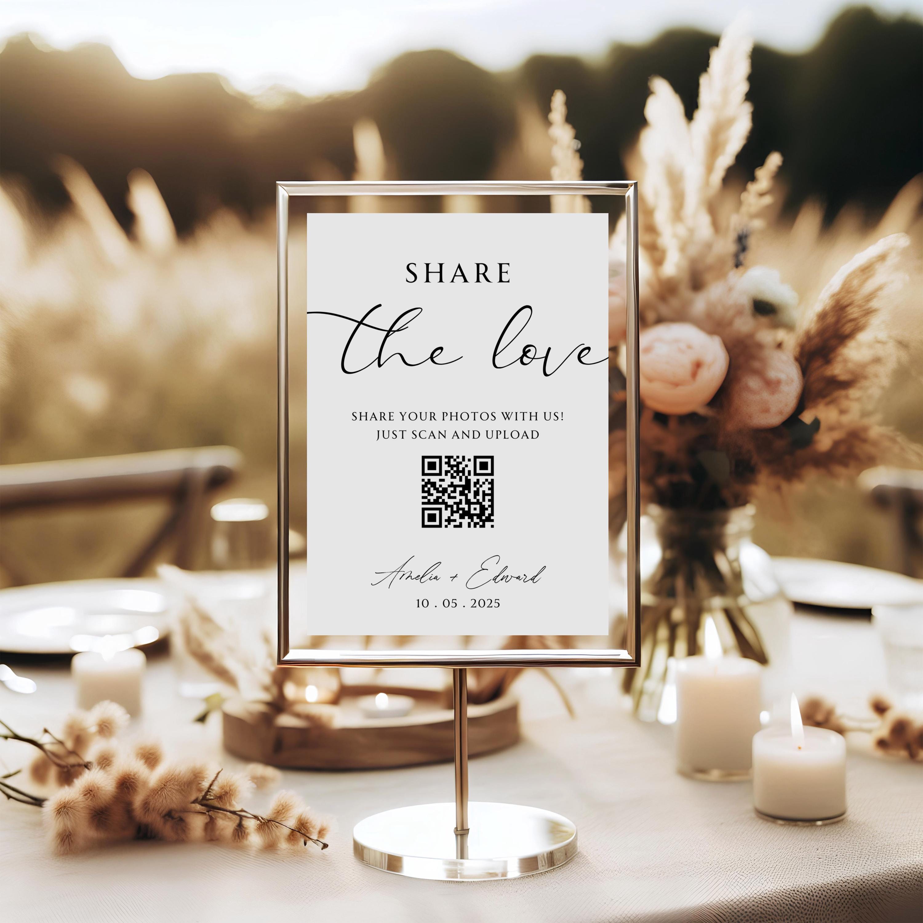 Share the Love QR Code Sign, Wedding Photo Sign Printable, Capture the ...