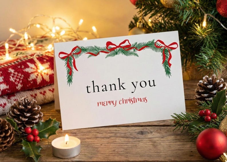 Christmas Thank You Card Template, Editable Christmas Photo Thank You ...