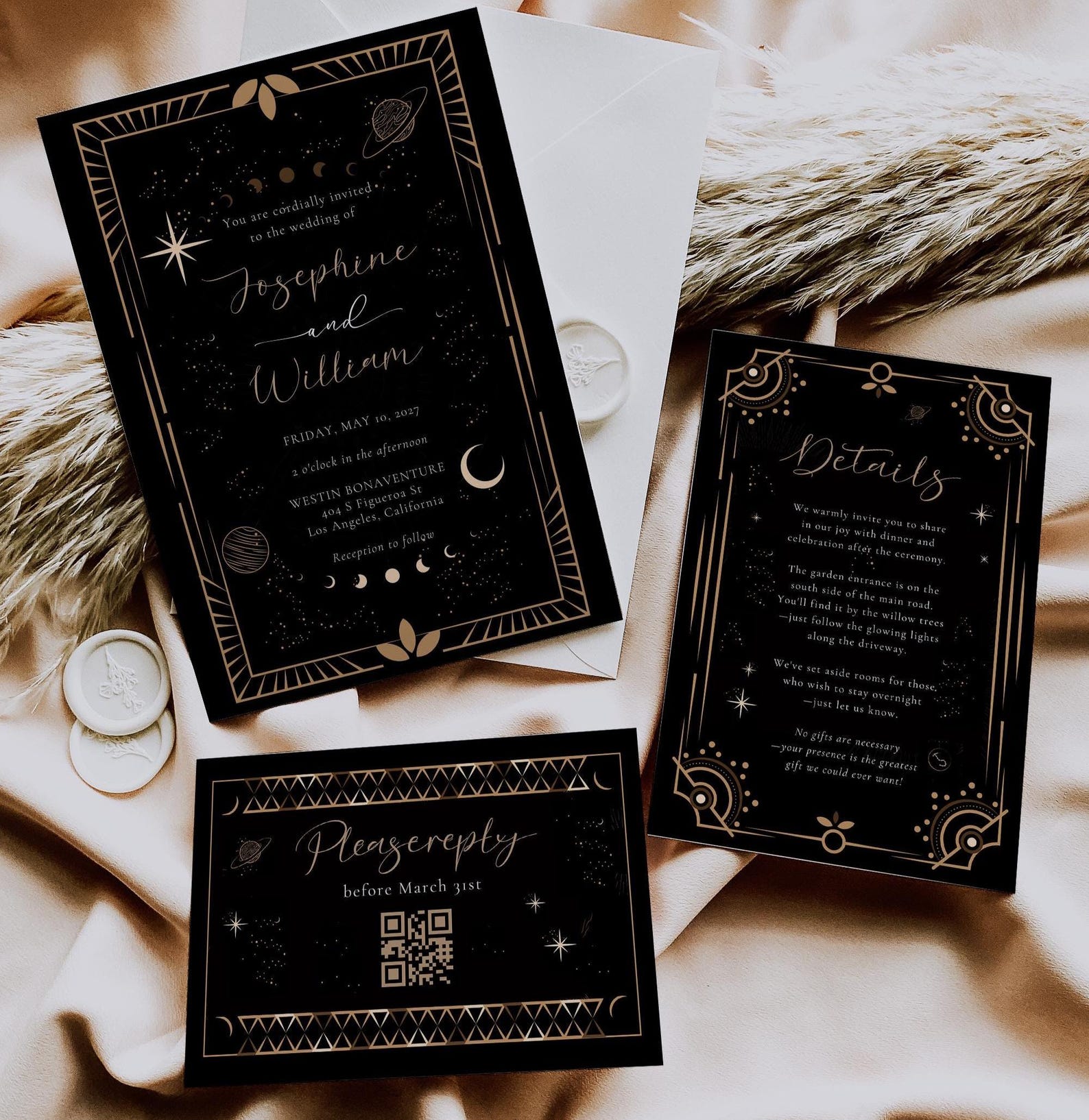 Celestial Wedding Invitation Set Stars Wedding Invite Template Editable ...