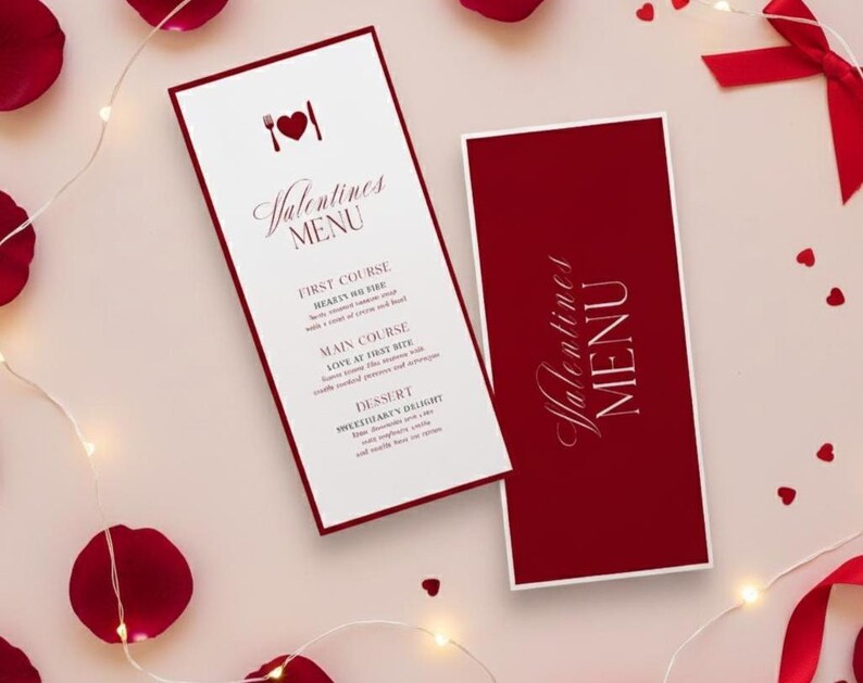 Valentines Day Menu + Place Card, Galantine's Day Menu, Minimalist ...