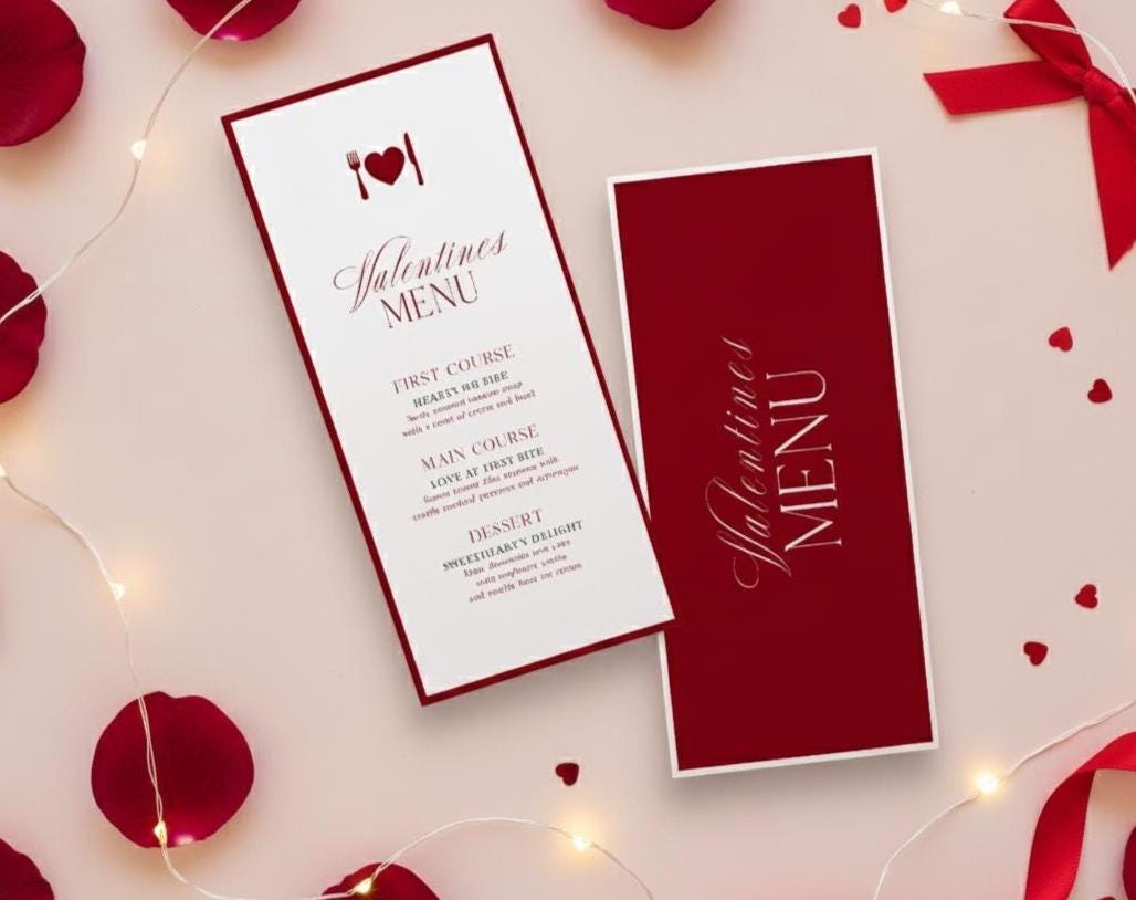 Valentines Day Menu + Place Card, Galantine's Day Menu, Minimalist ...