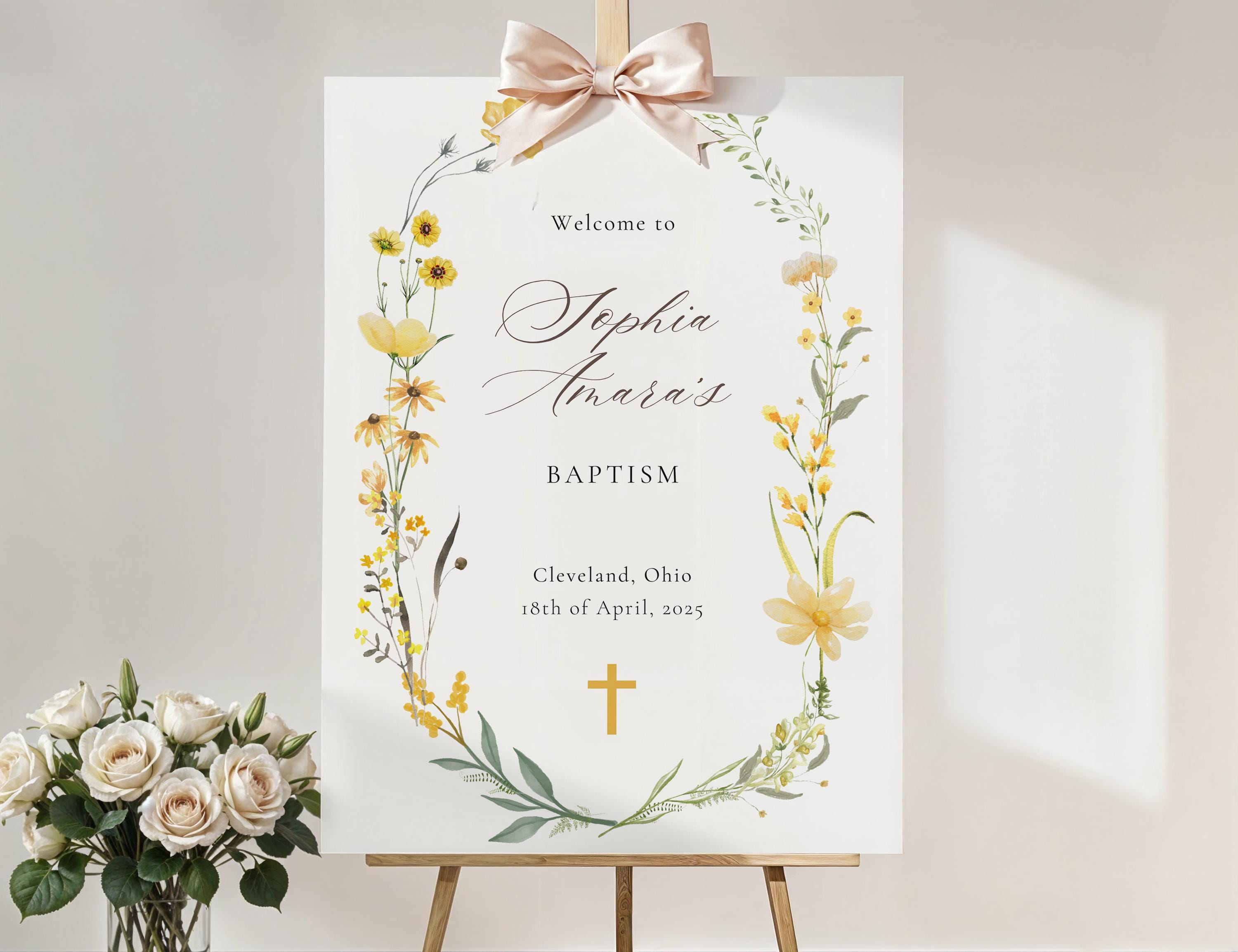 Yellow Baptism Welcome Sign | Wildflower Baptism Welcome Sign ...