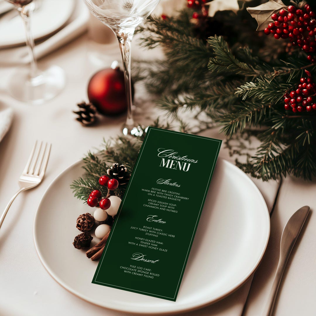 Christmas Dinner Menu Template 4x9 – Editable Holiday Menu Card ...